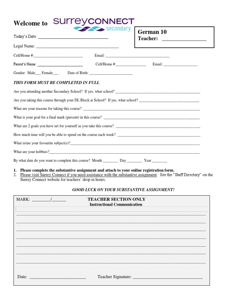 German 10 Course Registration Form | PDF | German Language | Languages