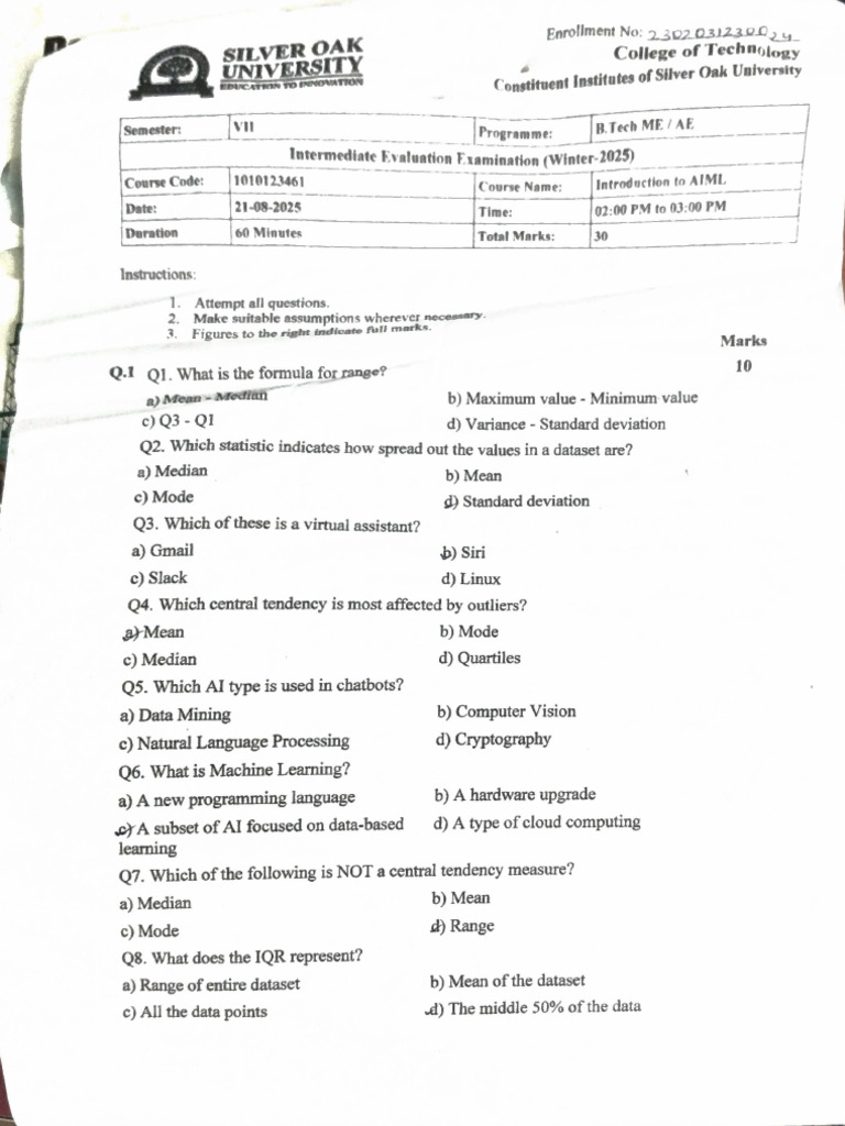 Aiml Question Paper Intermediate | PDF