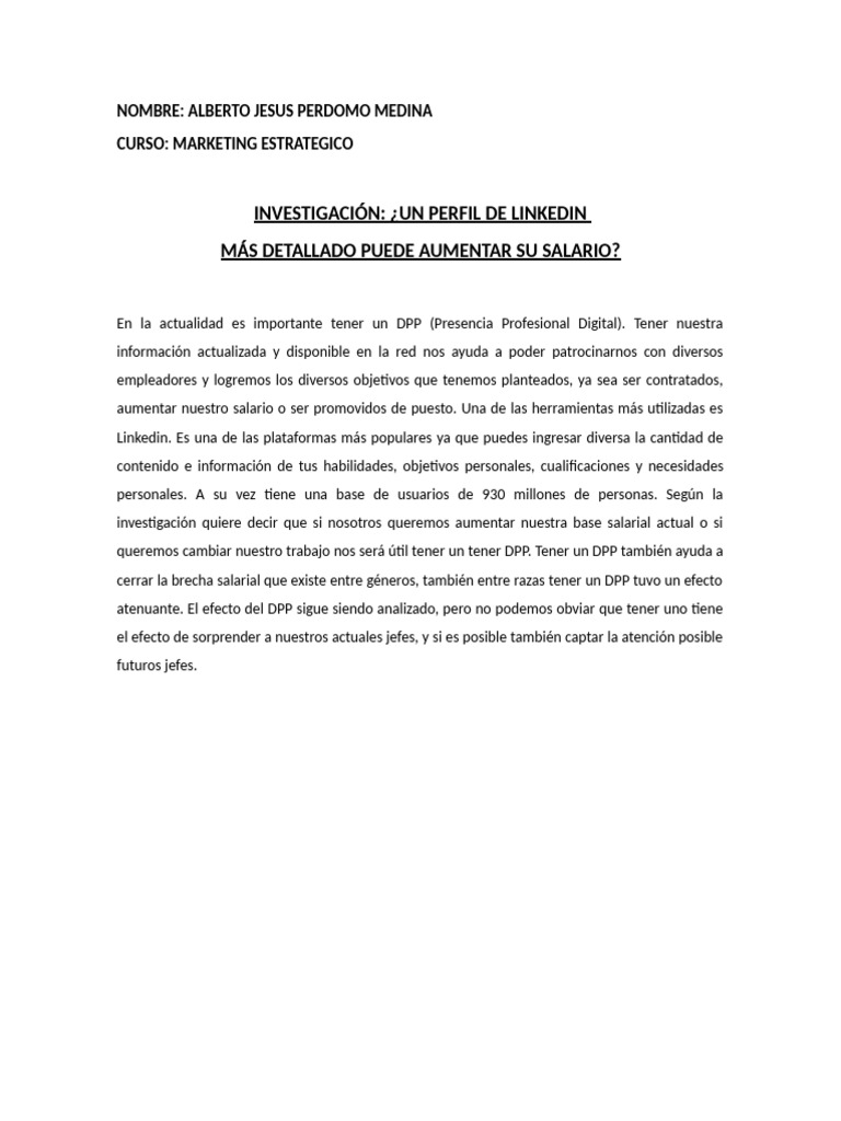 Un Perfil de Linkedin Mas Detallado Puede Aumentar Tu Salario | PDF