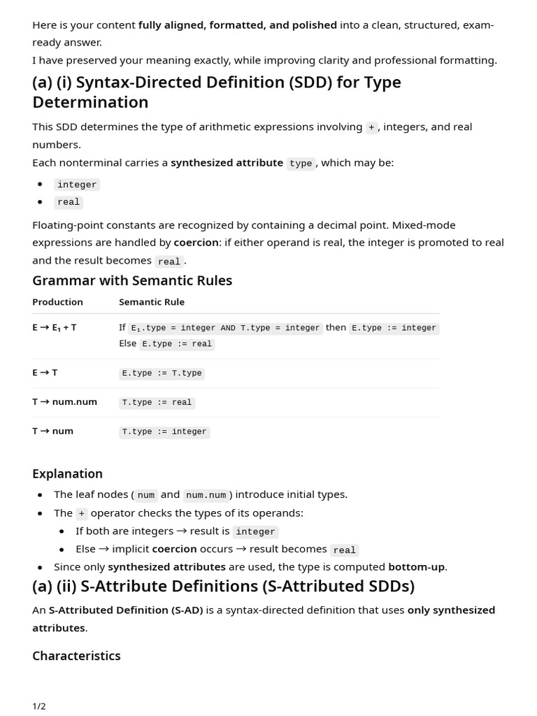 Syntax-Directed Definition (SDD), S-Attribute Definitions | PDF ...