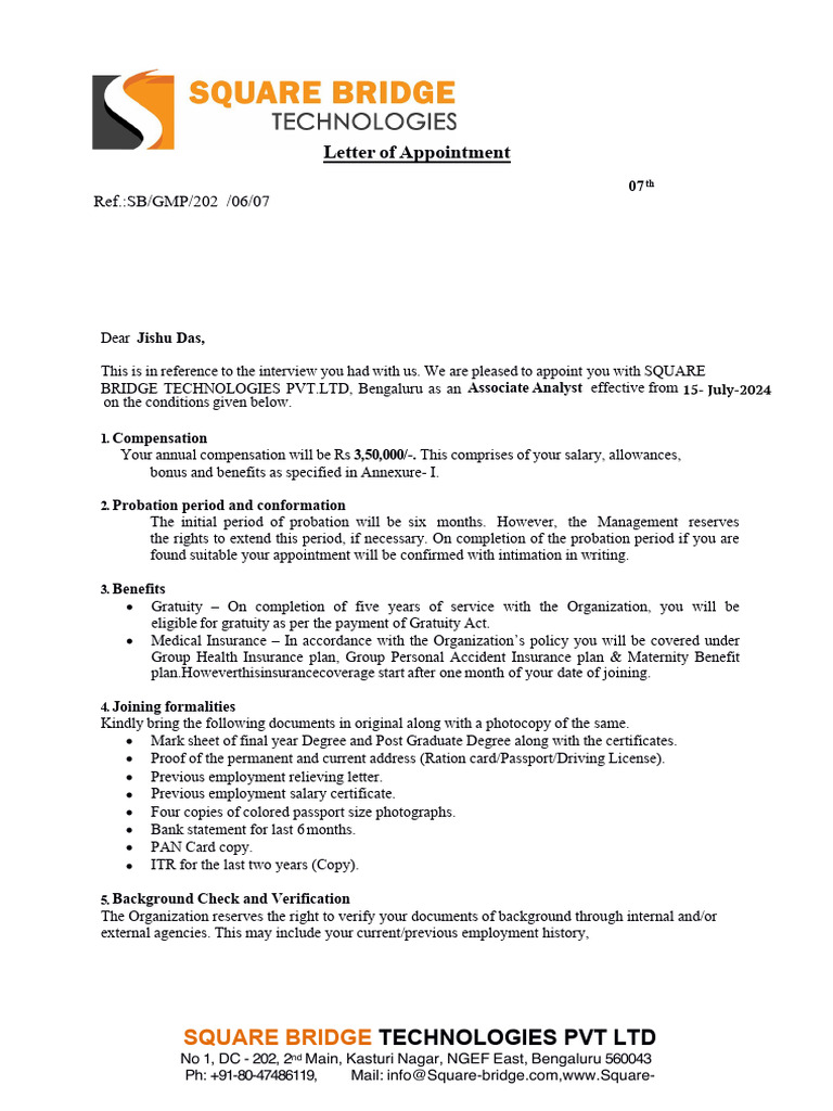 Offer Letter | PDF | Employment | Intellectual Property