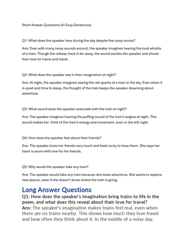 Short Questions and Long Question Answers | PDF | Love