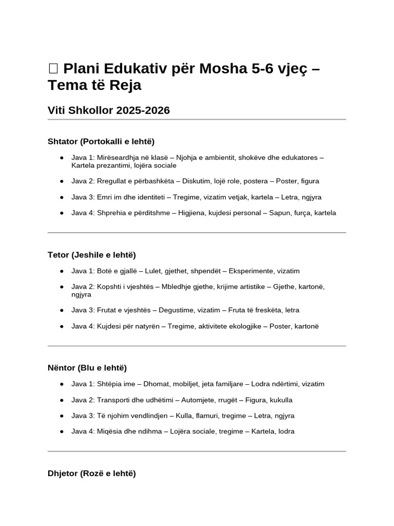 Plani Edukativ 5-6 Vjeç | PDF