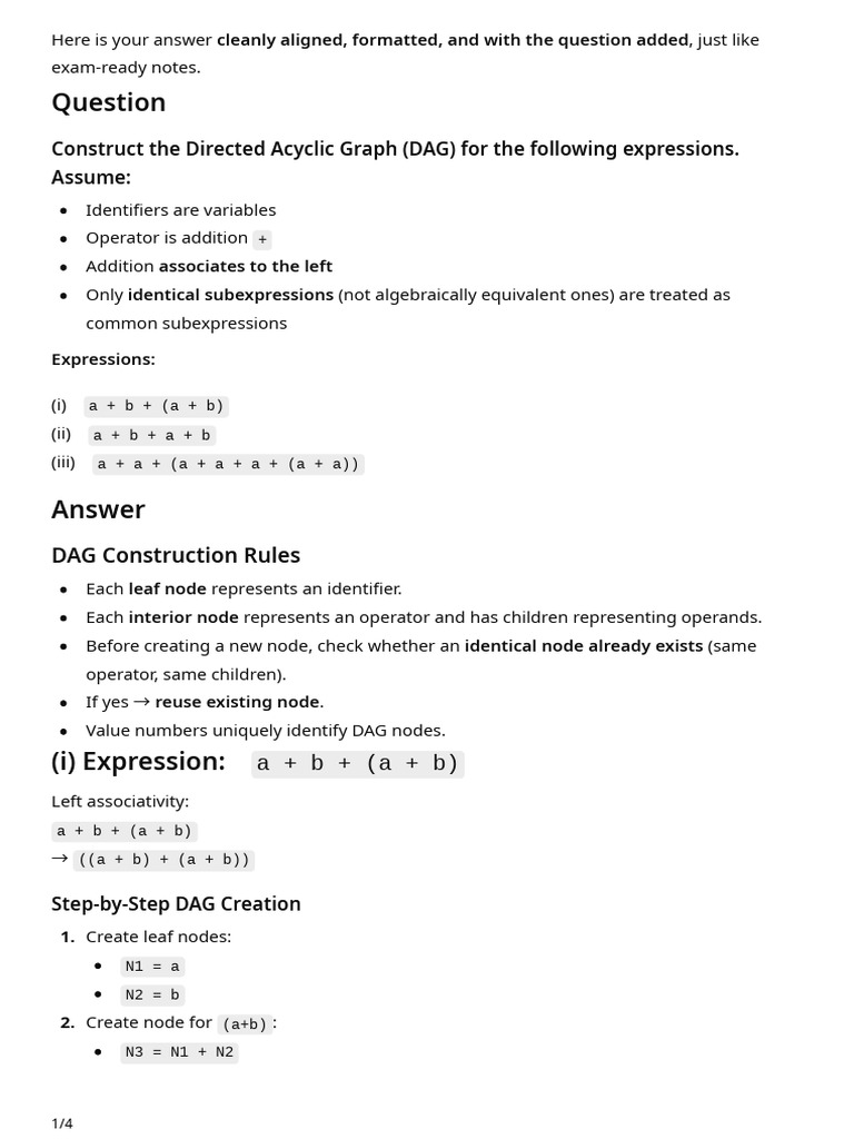 Construct The Directed Acyclic Graph (DAG) For The Following Expressions | PDF | Combinatorics ...