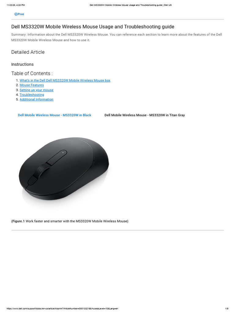 Dell Ms3320 Wireless Mouse | PDF | Bluetooth | Usb