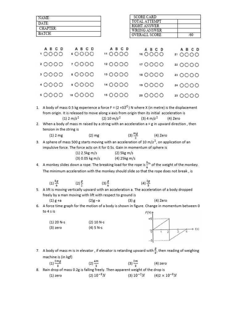 ch-5 Test 3 2022 | PDF | Force | Tension (Physics)