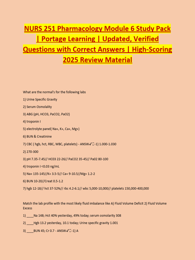 NURS 251 Pharmacology Module 6 Study Pack | PDF | Shock (Circulatory ...