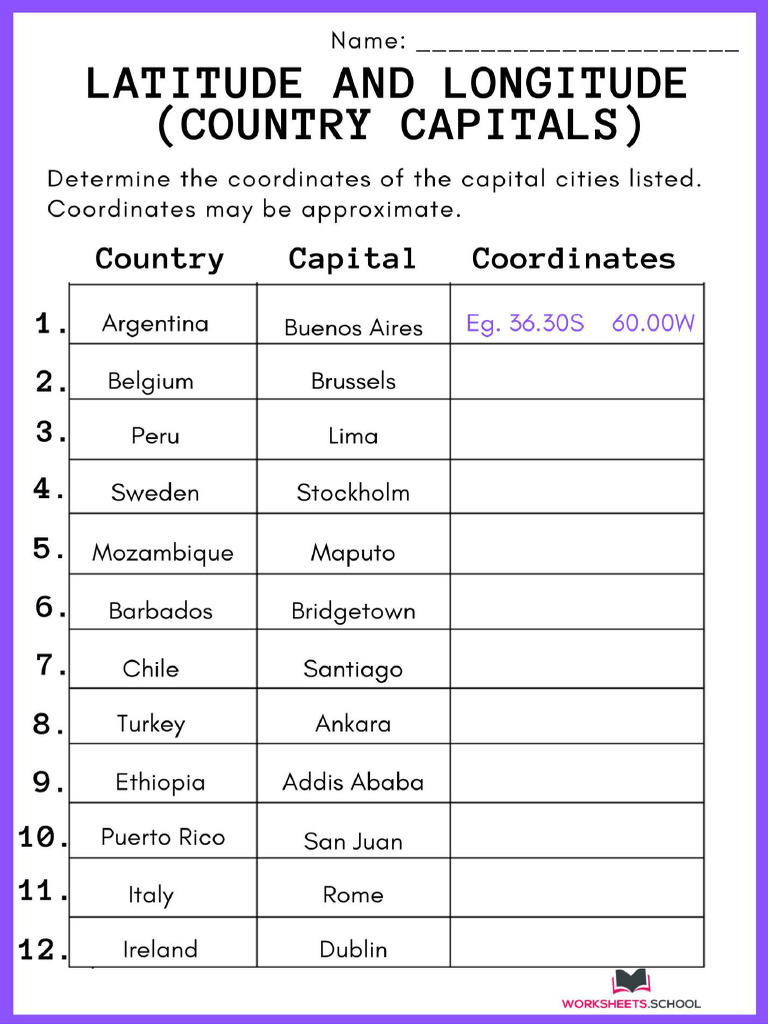 G7 Latitude and Longitude Worksheet Country Capitals | PDF