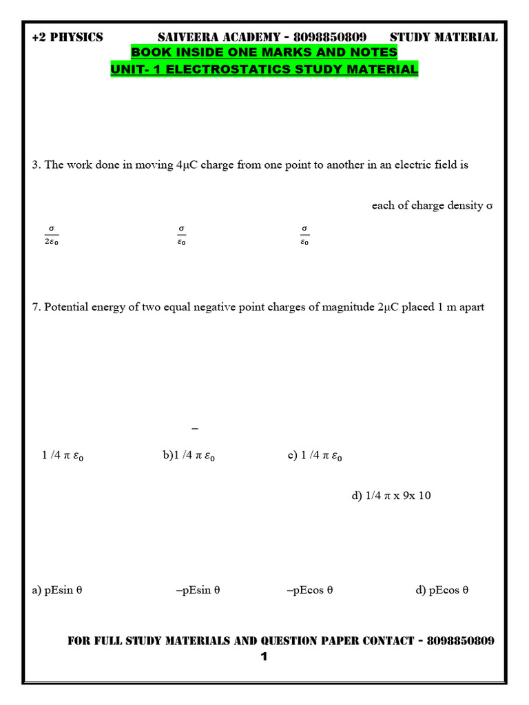 39 12th Physics Vol.1 Book Inside One Marks Study Materials English ...
