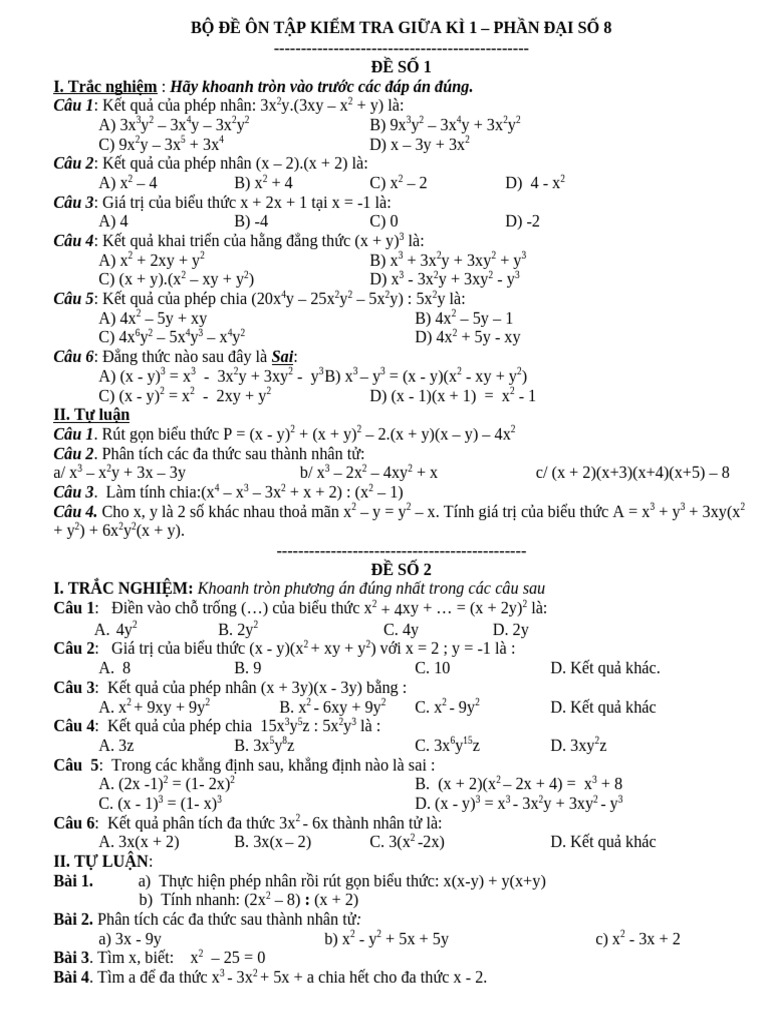 Bo de on Tap Kiem Tra Gk1 _ Phan Dai So 8 | PDF