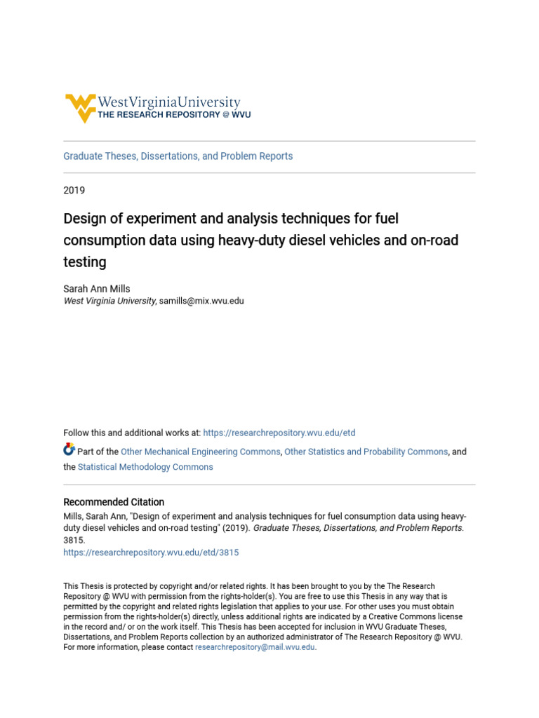 Design of Experiment and Analysis Techniques For Fuel Consumption | PDF | Fuel Economy In ...