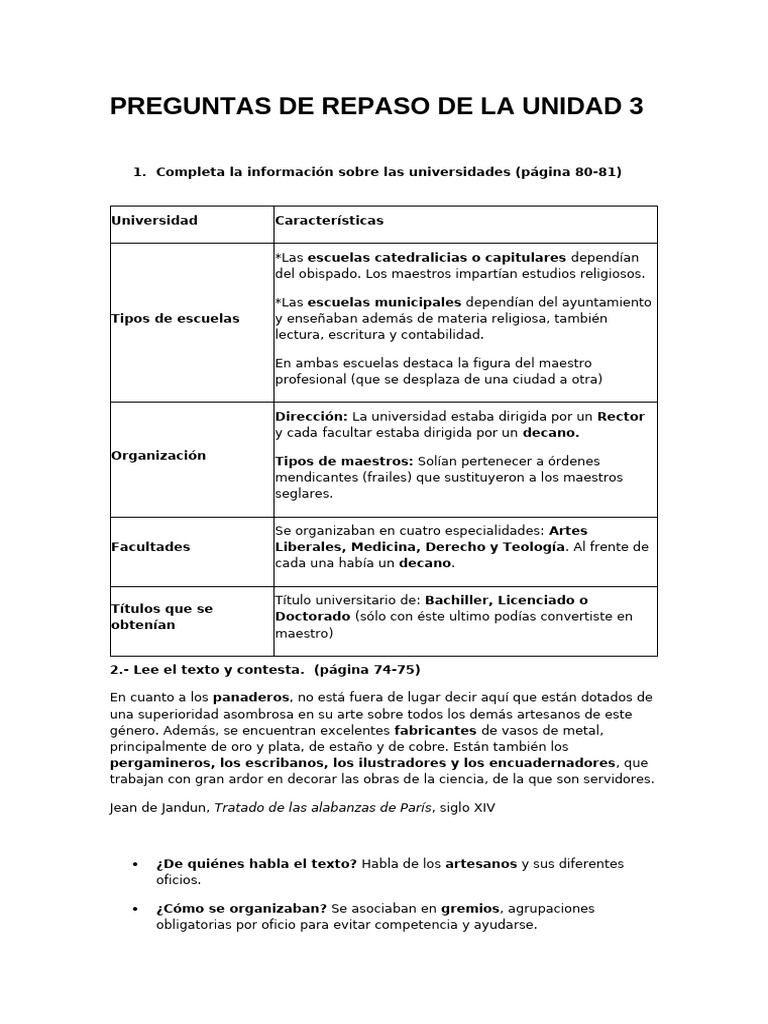Preguntas de Repaso de La Unidad 3 | PDF | Agricultura | Arquitectura gótica