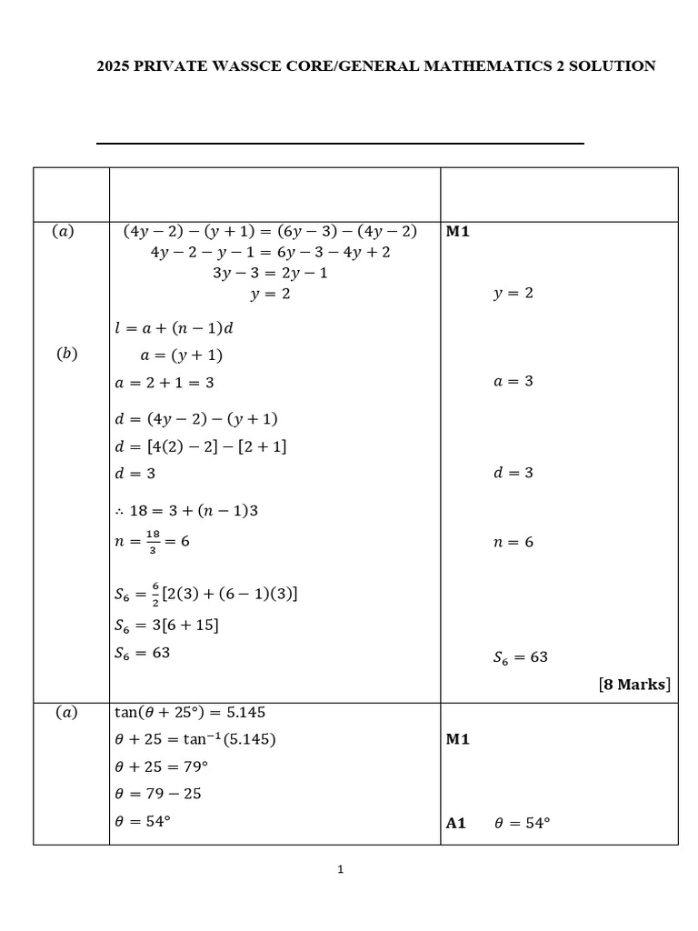 WASSCE Core Mathematics 2 Solutions | PDF