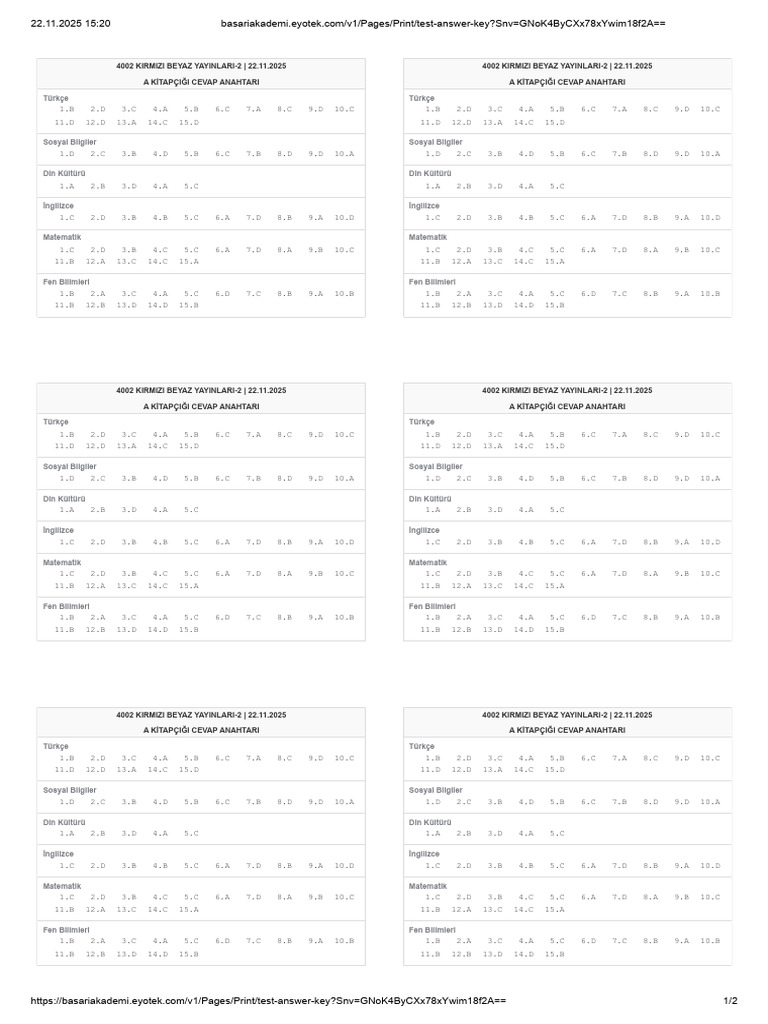 4.sinif Kirmizi Beyaz Cevap Anahtari | PDF