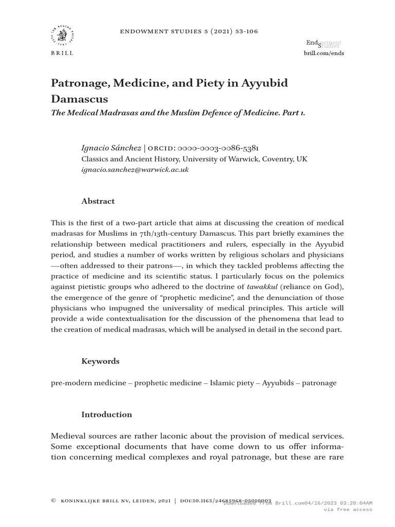 Patronage Medicine Piety Ayyubid Damscus Ignacio Sanchez | PDF | Saladin