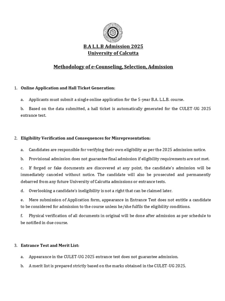 Modified Methodology ECounseling Selection Admission BA LLB2025 22-10 ...