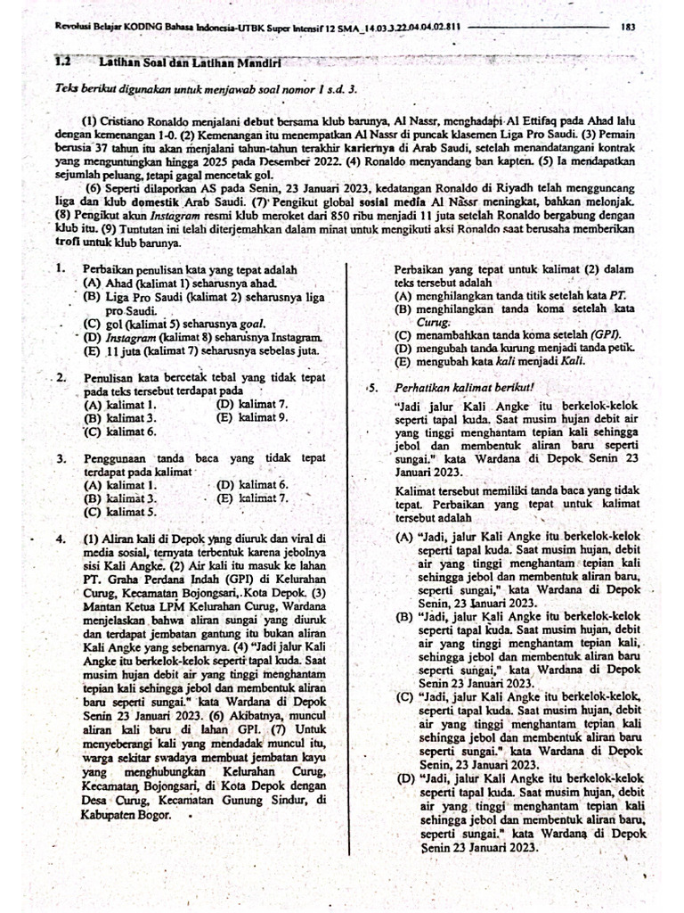 Latihan Soal Paket 1 Ejaan Dan Tanda Baca | PDF