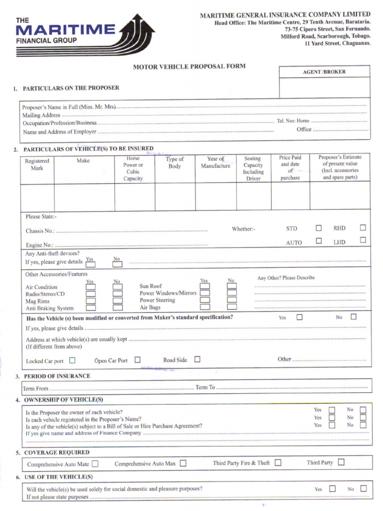 Maritime Motor Proposal Form | PDF