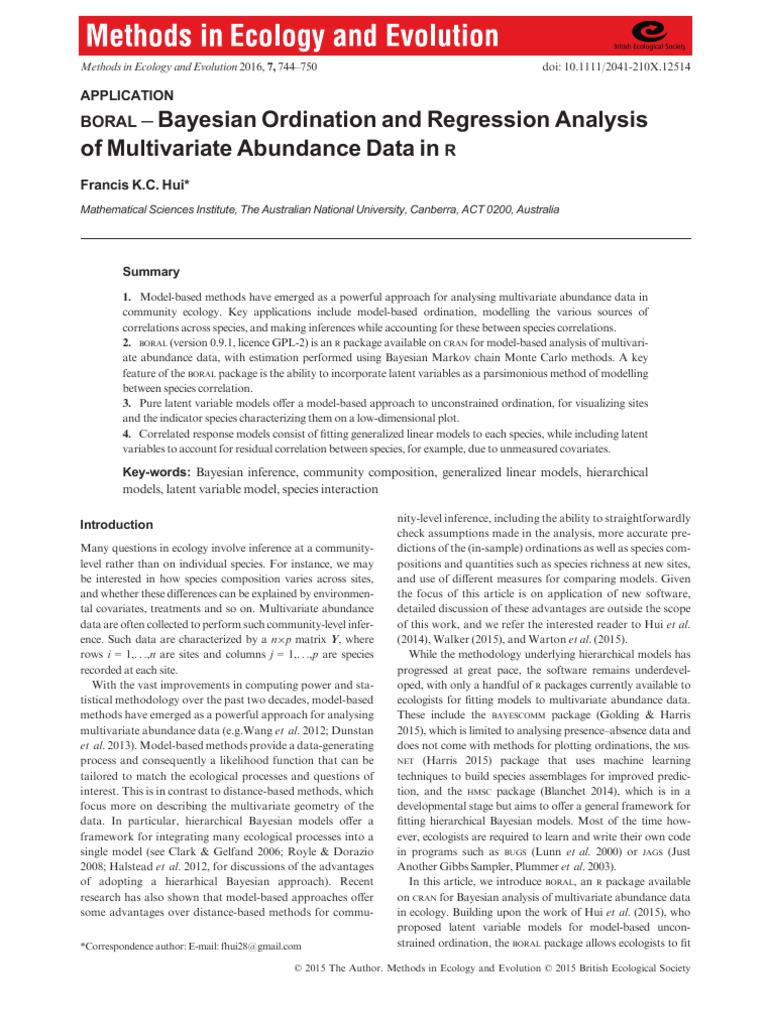 Hui-2016-Methods in Ecology and Evolution | PDF | Linear Regression | Dependent And Independent ...