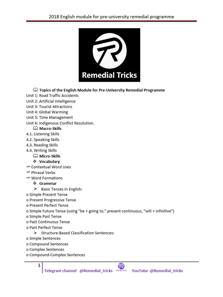 2018 Remedial English Course Content-1 | PDF