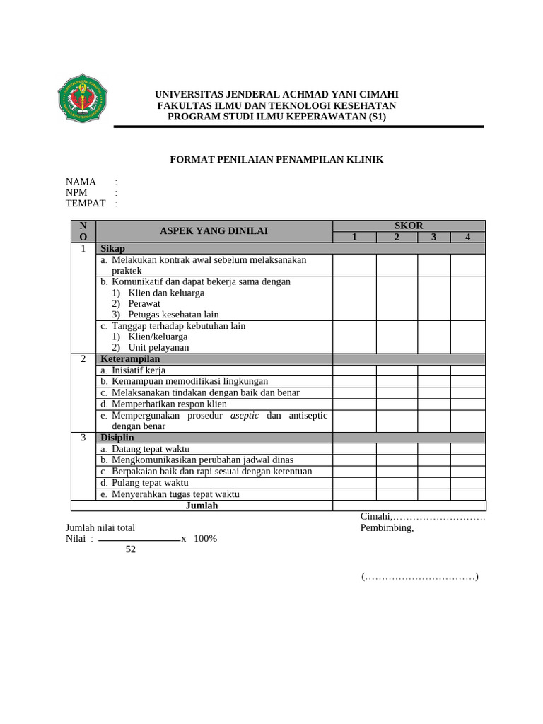 Format Penilaian Keperawatan S1 | PDF