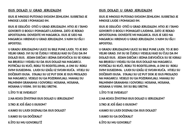 1raz Cvjetnica Tekst | PDF