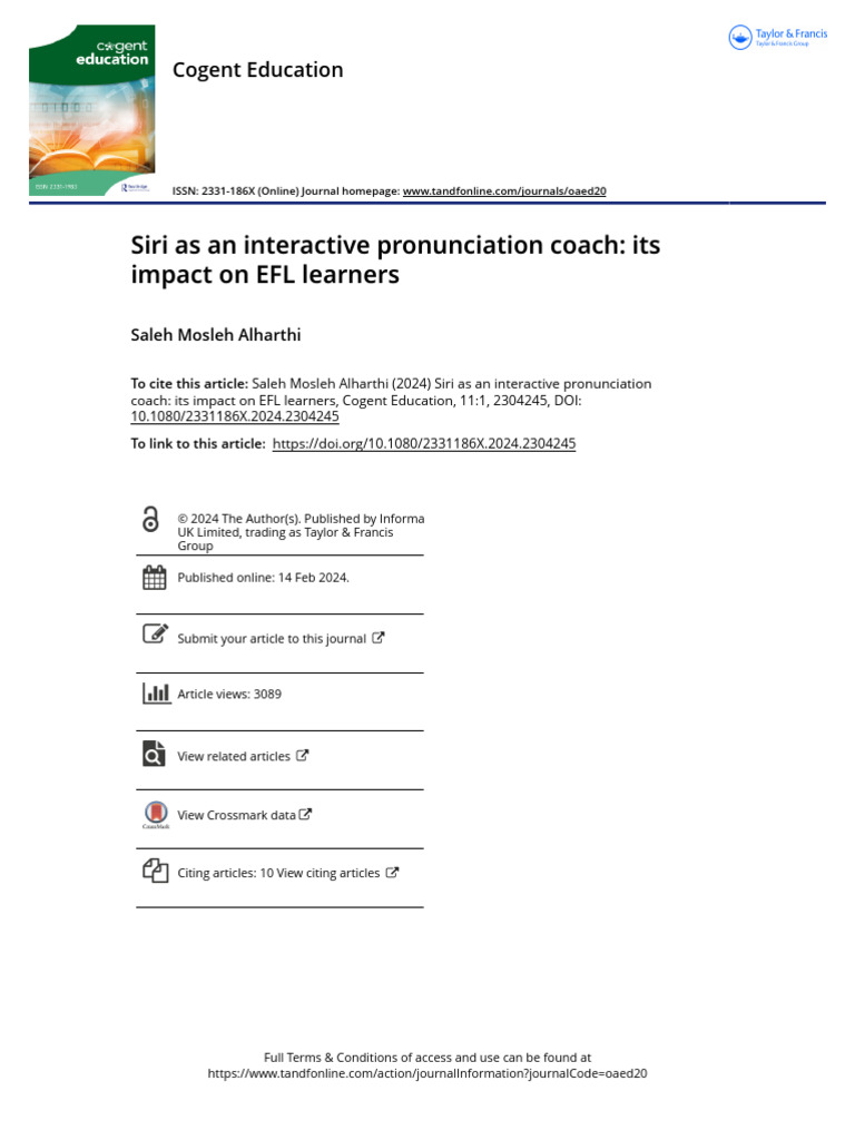 Siri As An Interactive Pronunciation Coach Its Impact On EFL Learners ...