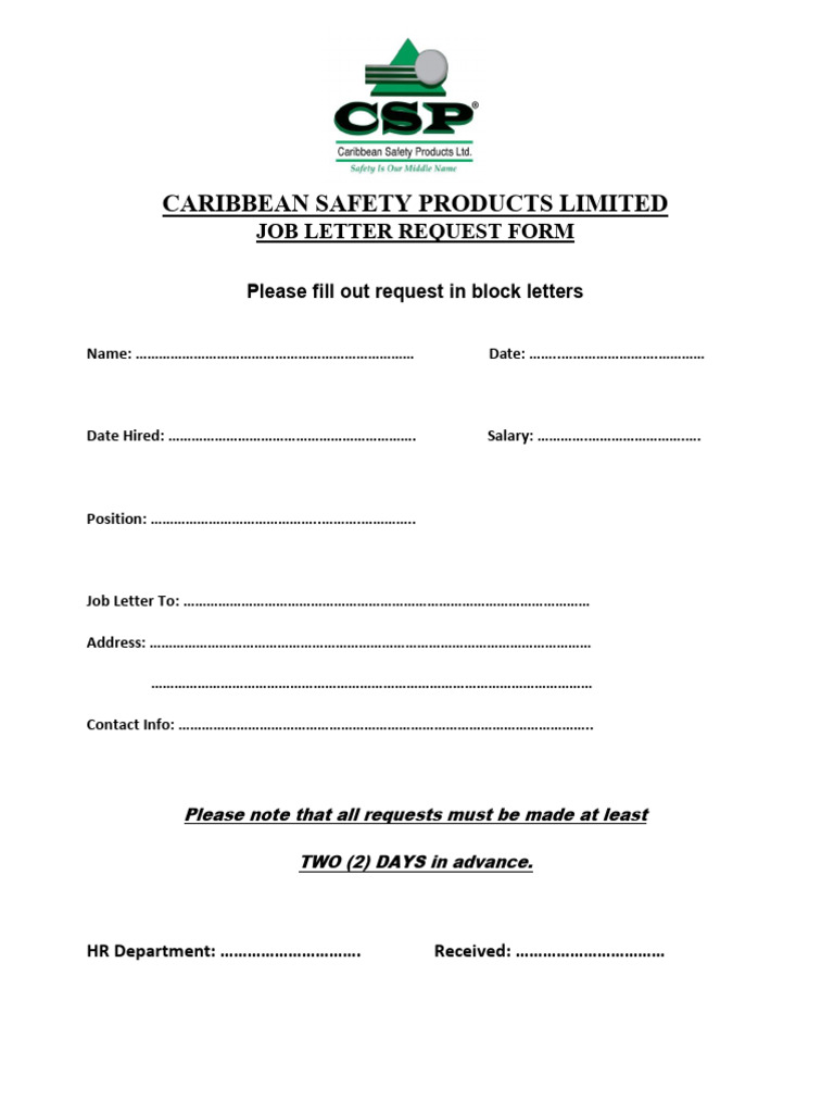 Job Letter Request Form Template | PDF