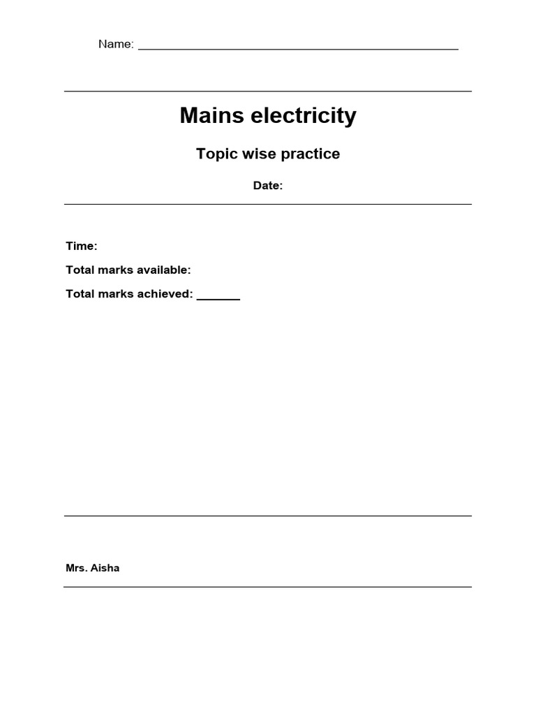 Mains Electricity Practice Questions | PDF | Mains Electricity ...