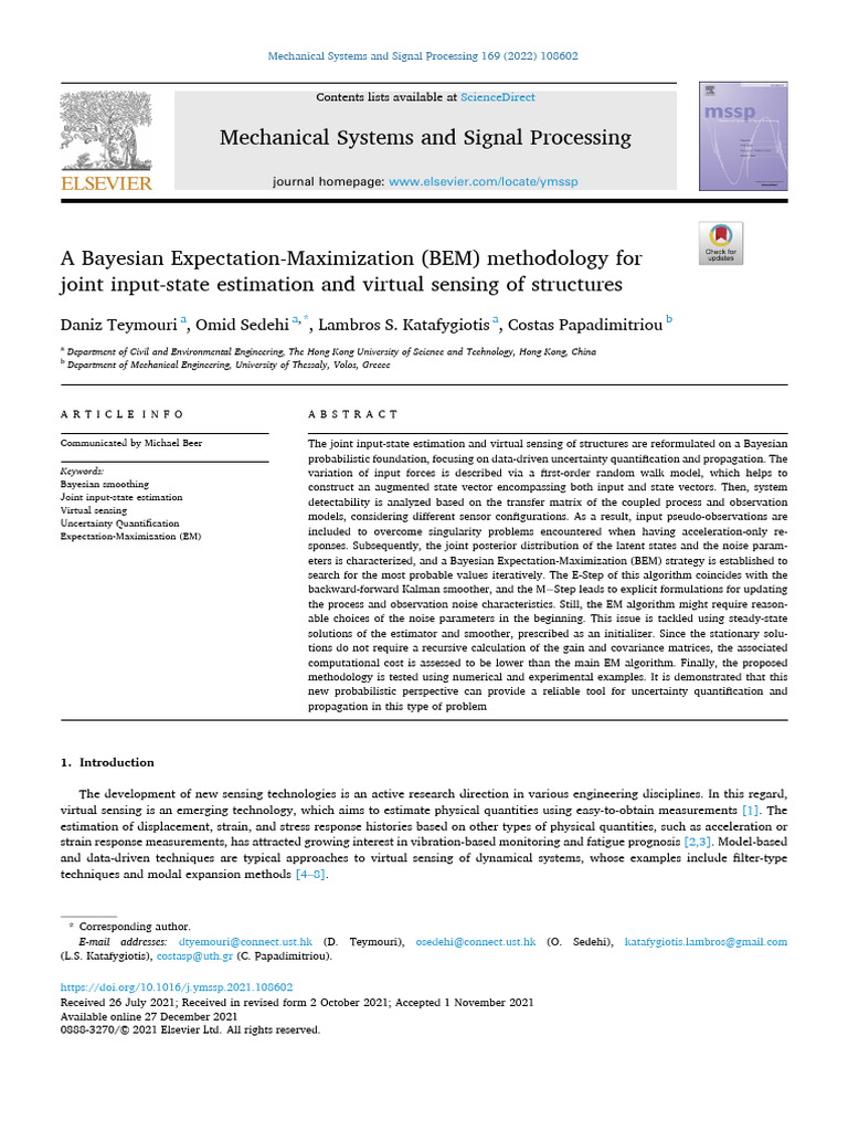 A Bayesian Expectation-Maximization (BEM) Methodology For Joint Input-State Estimation and ...