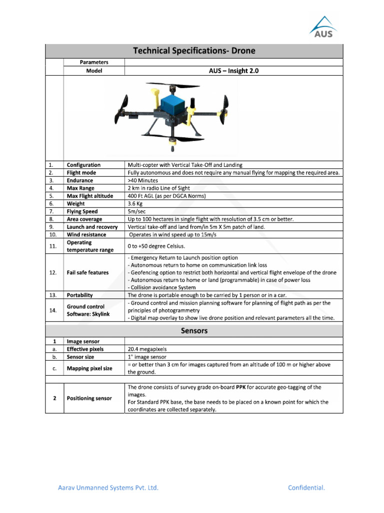AUS-Insight 2.0 Drone - Specifications | PDF