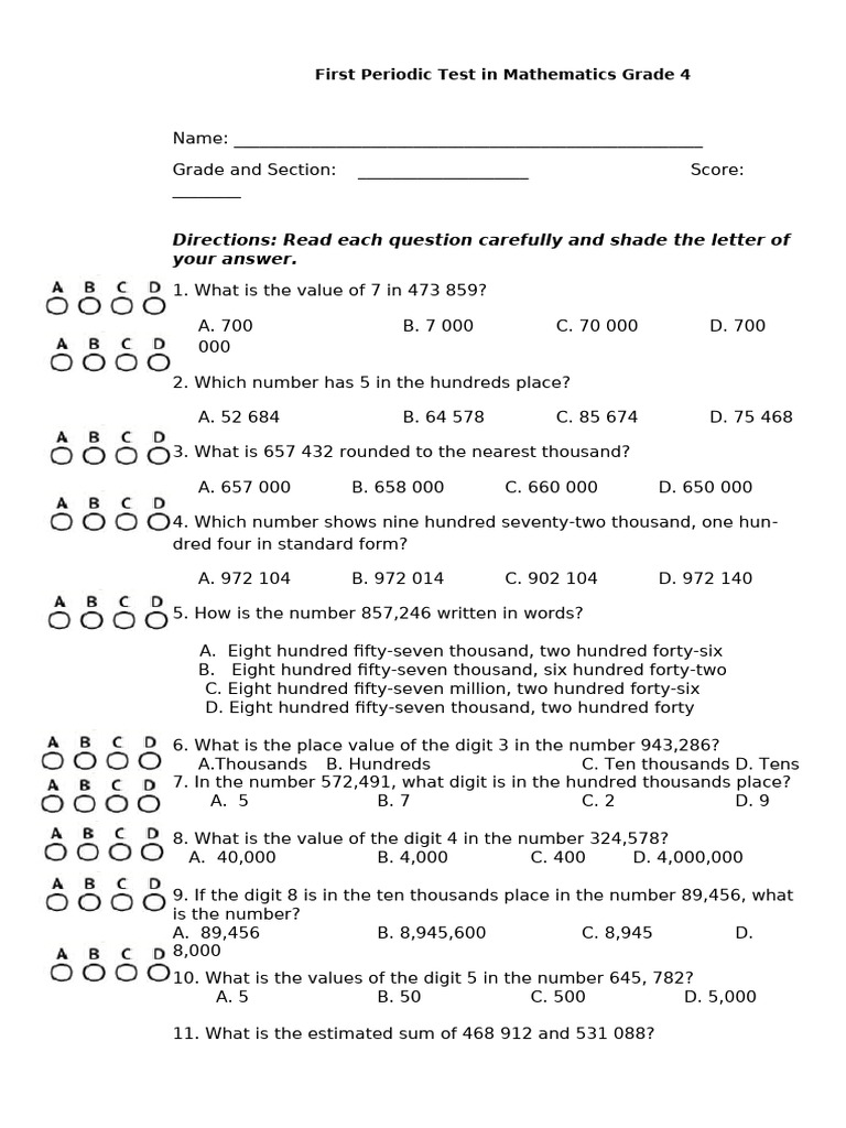 MATH - Grade 4 - Periodic Test | PDF
