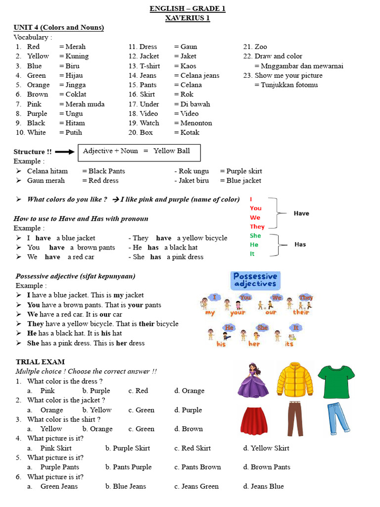 ENGLISH Grade 1 Unit 4 Color and Clothes | PDF