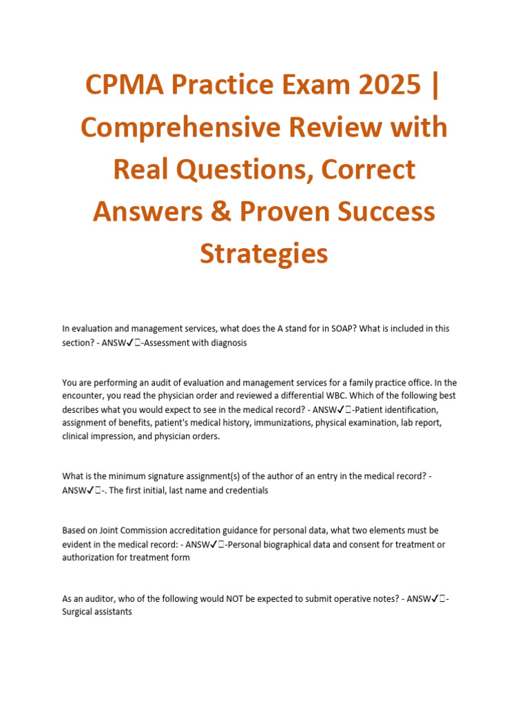 CPMA Practice Exam 2025kjg | PDF | Health Insurance Portability And ...
