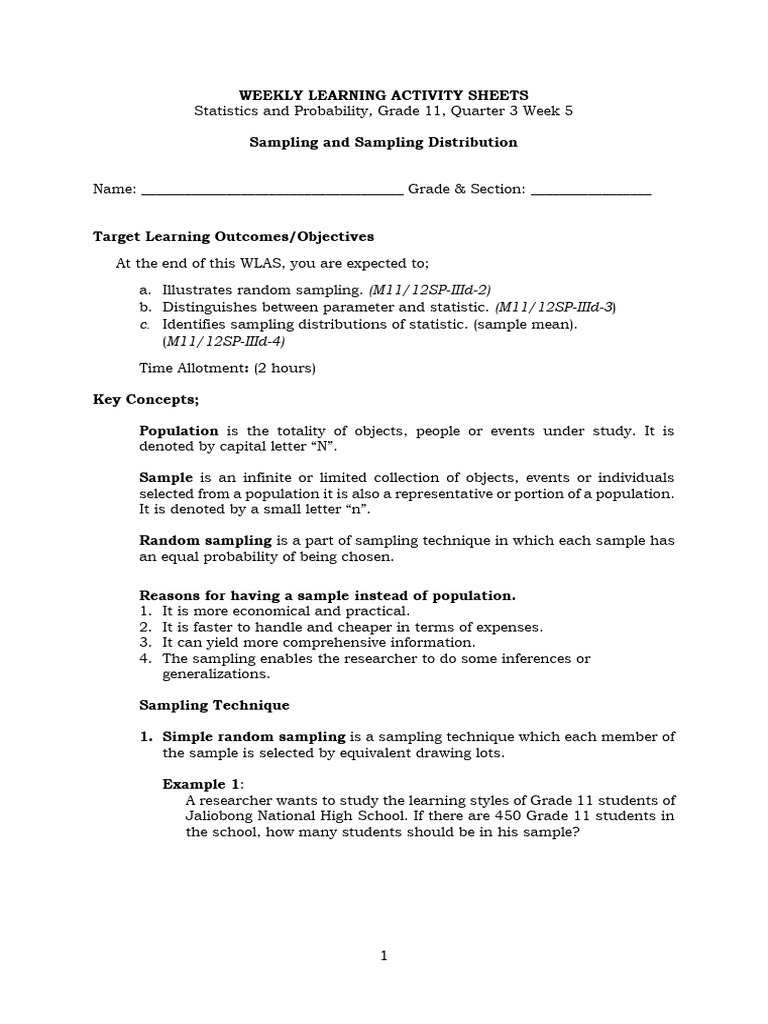 Grade 11 Sampling Techniques Guide | PDF | Sampling (Statistics ...