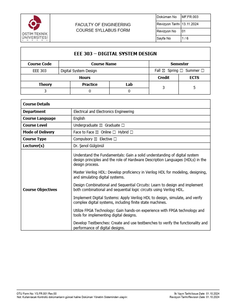 .003 Course Syllabus Form-En Rev.01 EEE303 | PDF | Hardware Description ...