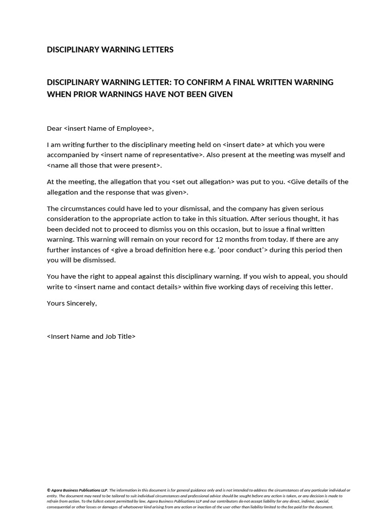 Disciplinary Warning Letter Template | PDF | Limited Liability ...