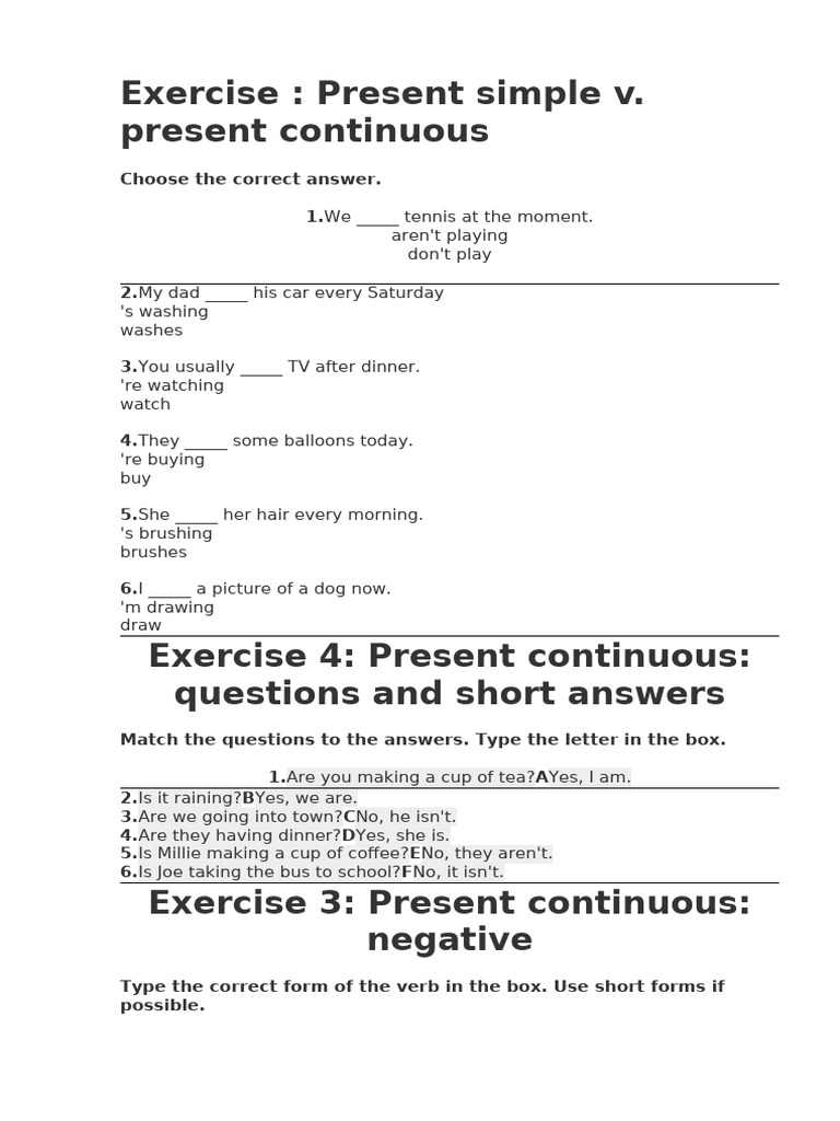 Test 4 Present Simple and Continious Review | PDF