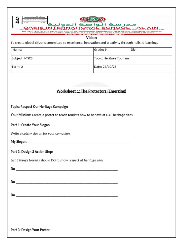 Vision: Topic: Respect Our Heritage Campaign Your Mission: Part 1 ...