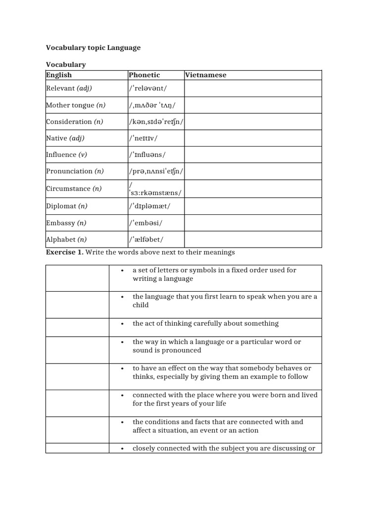 Vocabulary Topic Language, Technology | PDF | English Language ...