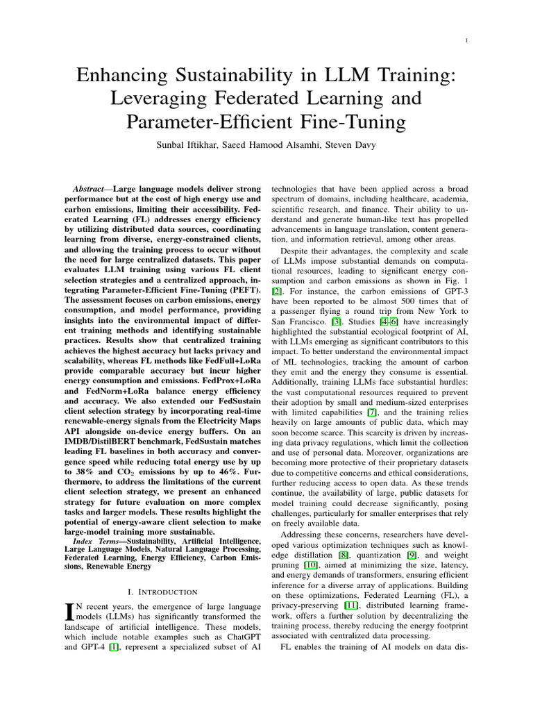 Sustainable LLM Training with Federated Learning | PDF