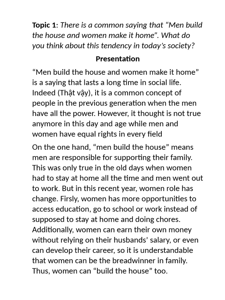 Men Build the House and Women Make It Home | PDF