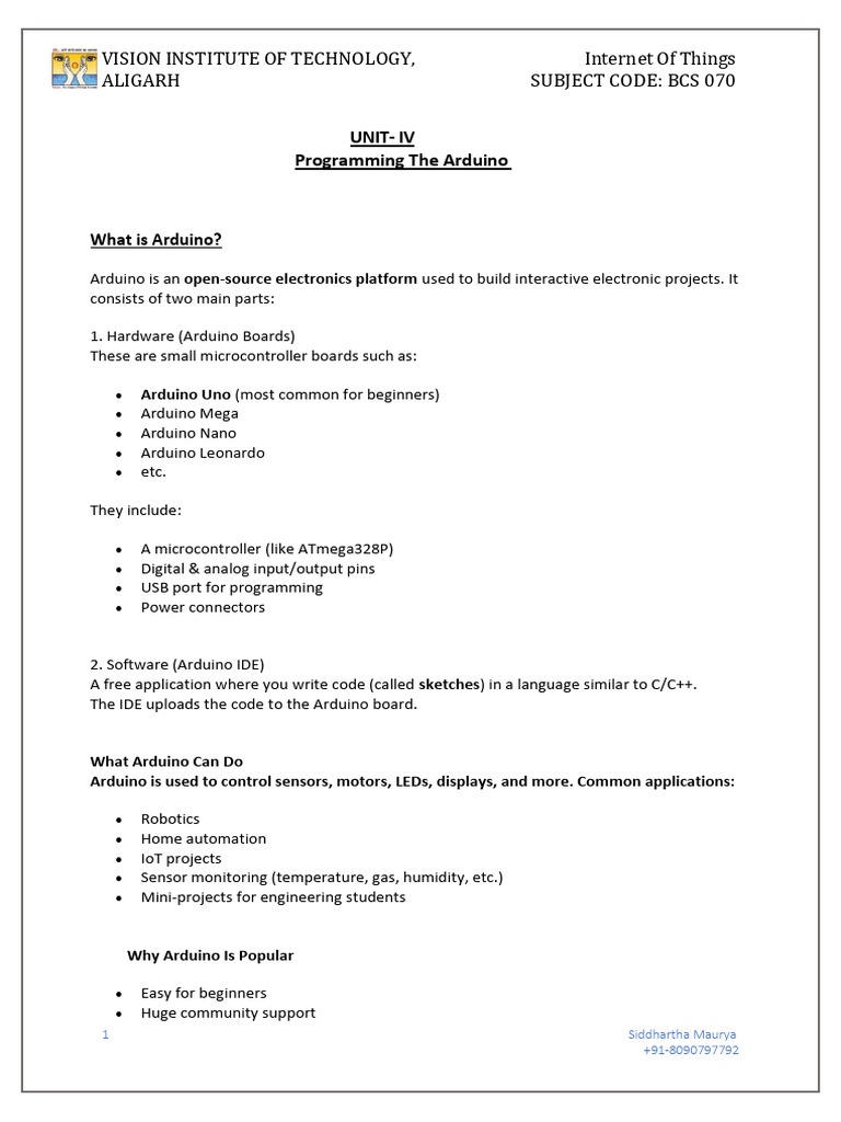 IOT-UNIT IV - Programming the Arduino | PDF | Integrated Development Environment | Emulator