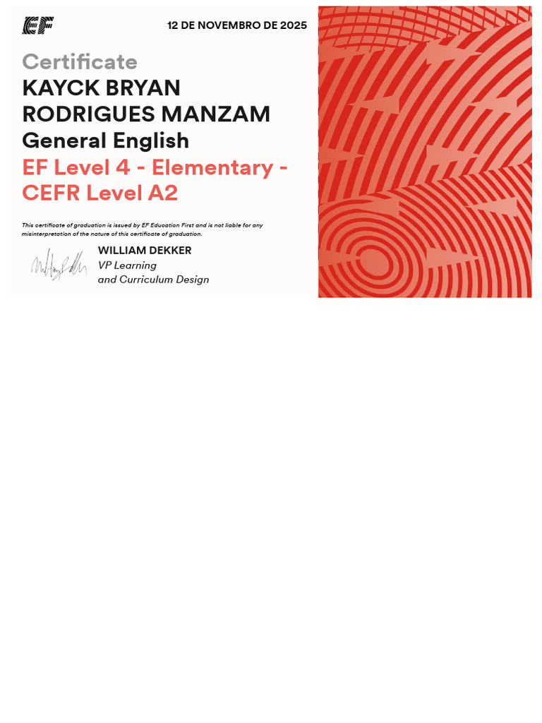 EF Level 4 English Certificate 2025 | PDF