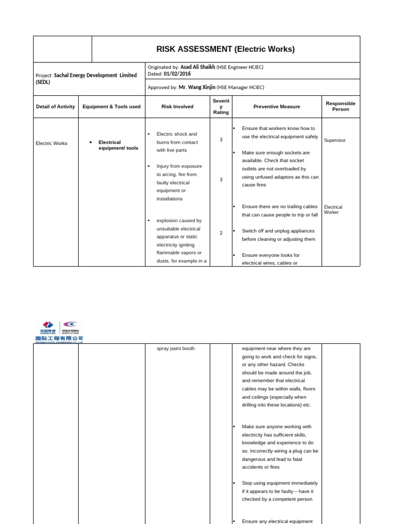 Risk Assessment Electric Works | PDF | Electrical Wiring | Risk