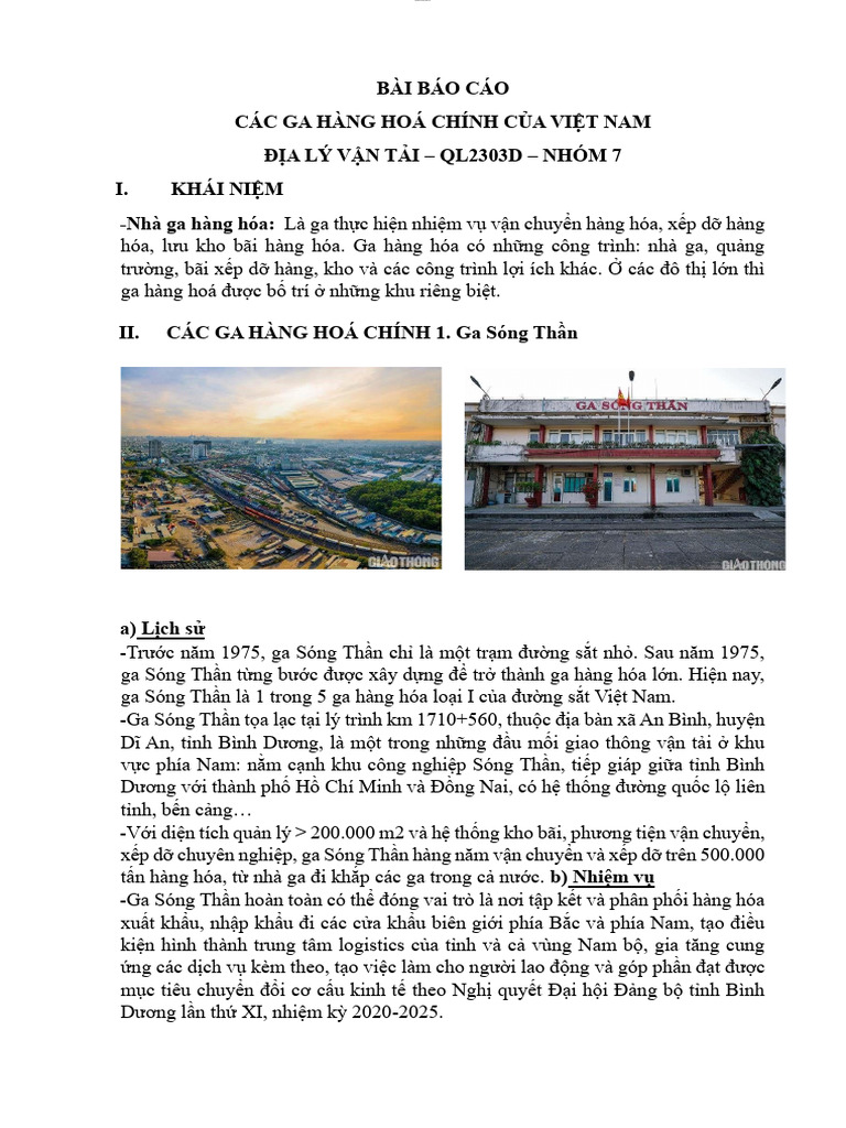 Bao Cao Cac Ga Hang Hoa Chinh Cua Viet Nam Dia Ly Van Tai Thuy Truong ...