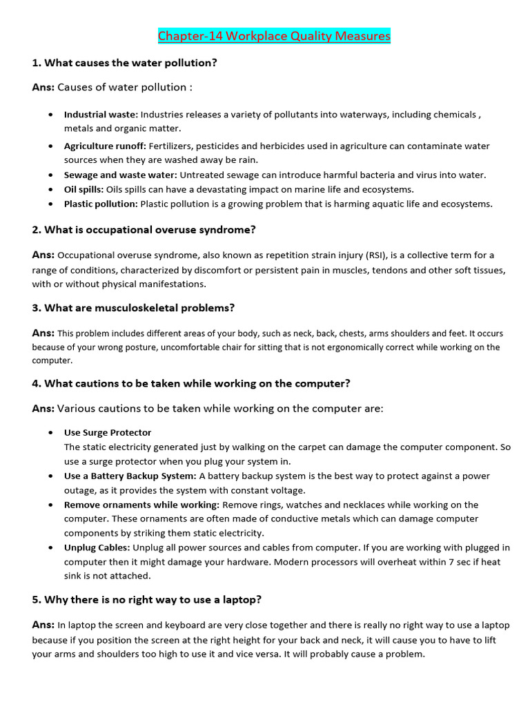 Chapter-14 Workplace Quality Measures | PDF | Water Pollution