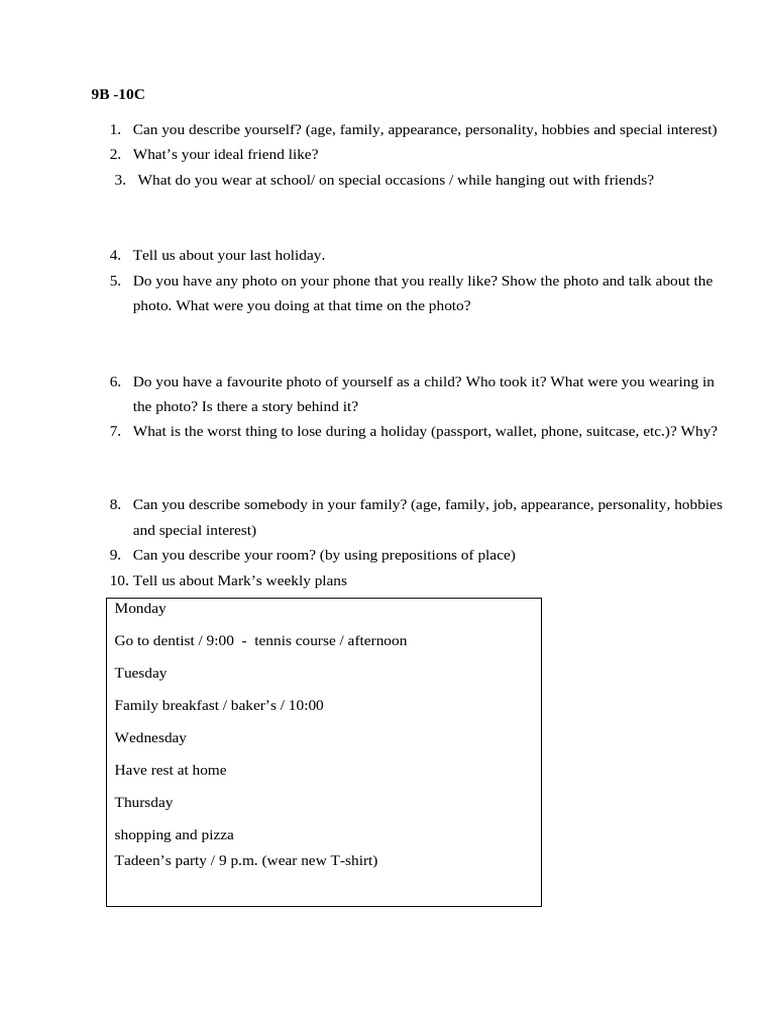 9B-10C 1st Term 1st Speaking Exam | PDF