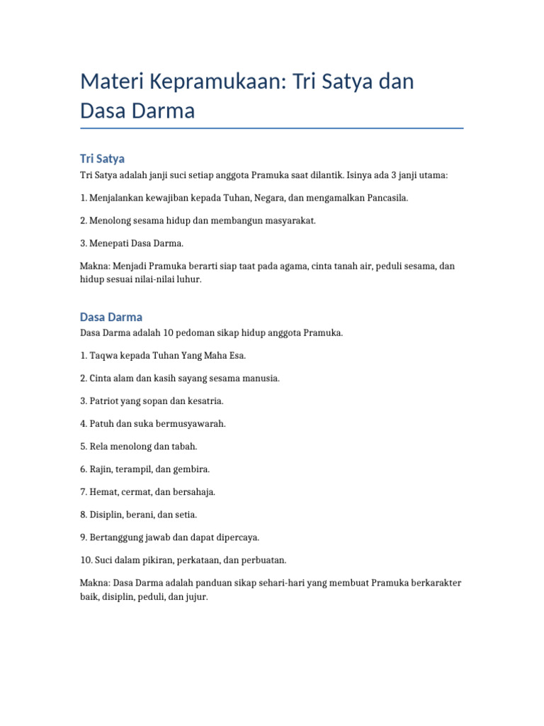 Tri Satya dan Dasa Darma Pramuka | PDF