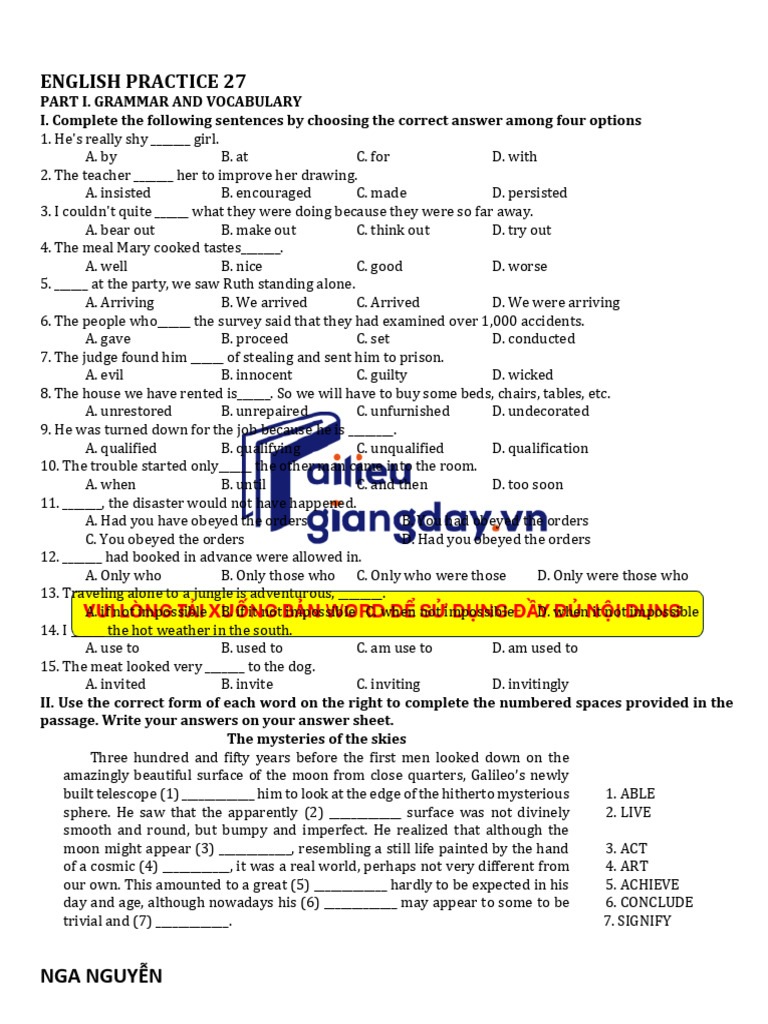 Đề Thi Học Sinh Giỏi Tiếng Anh 9 Bám Sát Cấu Trúc - Có Lời Giải - Đề 27-1740029724 | PDF ...
